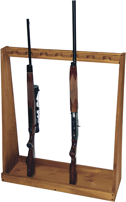 DURABLE Wooden Standing Rifle Rack Holds 7 Storage Firearm Long Guns ...