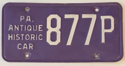 Pennsylvania 1970's ANTIQUE HISTORIC CAR License Plate # 877P | eBay