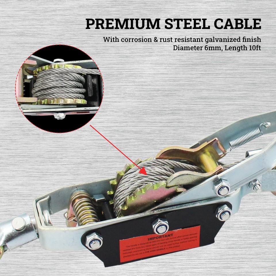 Heavy Duty 5T Come Along Hand Gear Power Puller Steel Cable with 3 Hook ...