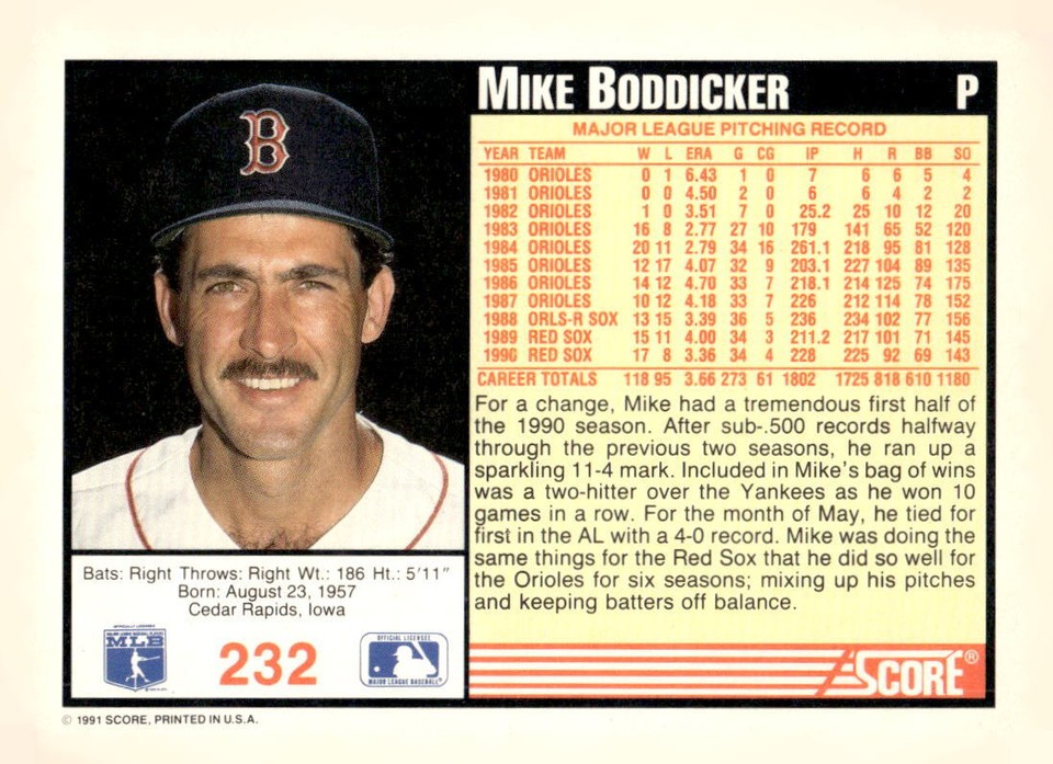 1991 Score #232 Mike Boddicker | eBay