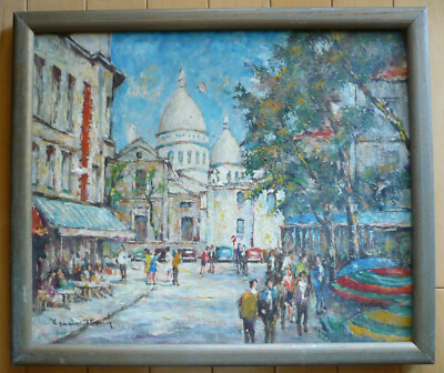 HENRI STENN, LISTED FRENCH FRANCE, VINTAGE MARKET SCENE OIL PAINTING ...