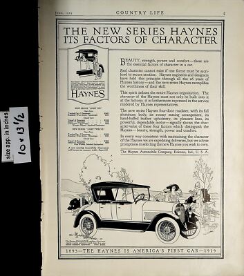 1919 Haynes America's First Car New Series Vintage Print Ad 6034 | eBay