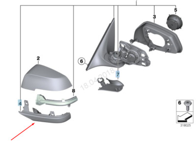 BMW 5 GT F07 LEFT WING MIRROR LOWER COVER 51167308653 67308653 2015 NO ...