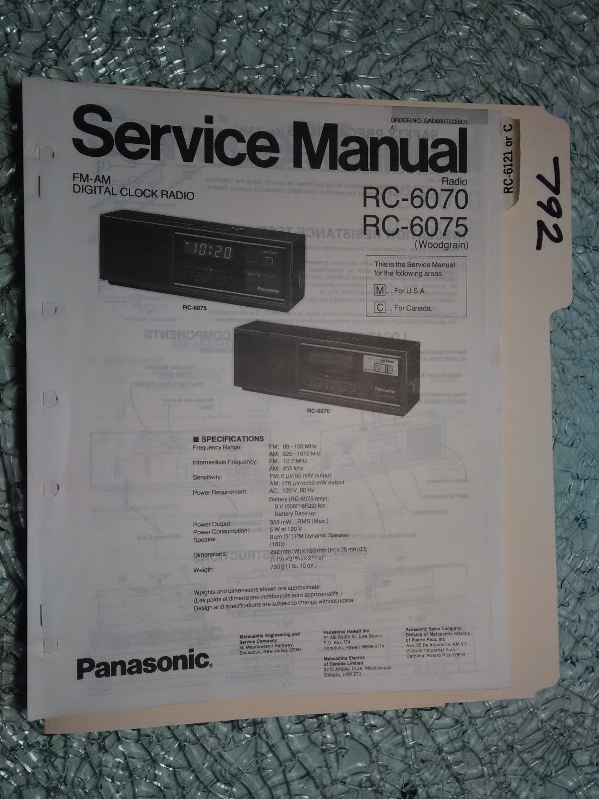Panasonic rc-6070 6075 service manual original repair book radio clock ...