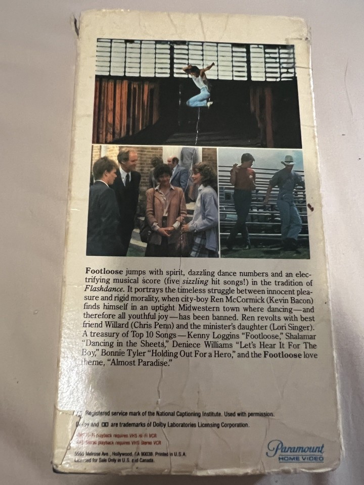 Footloose (VHS, 1997) Kevin Bacon, Lori Singer, Dianne Wiest, John Lithgow, 1984 | eBay