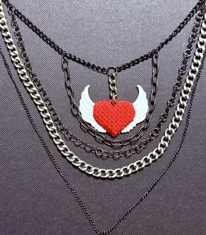 Red Winged Heart 3D Printed Pendant Multi Chains Necklace Horror Goth ...