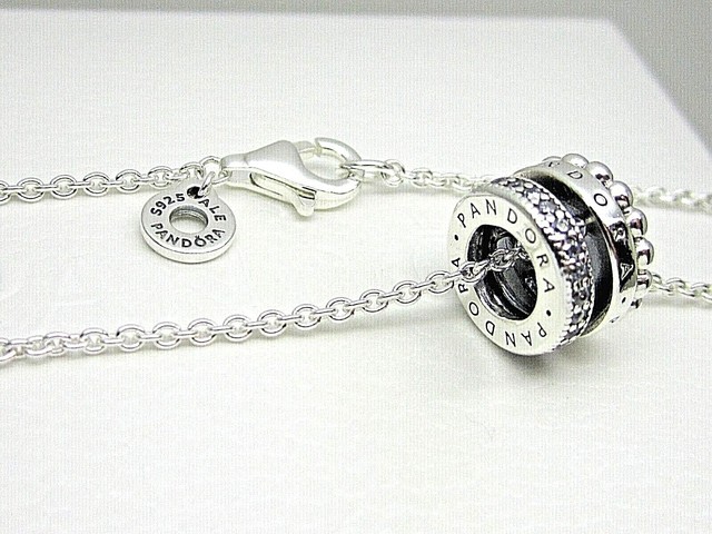 Authentic Pandora #392311C01-45cm Signature Logo Pave Beaded Pendant ...