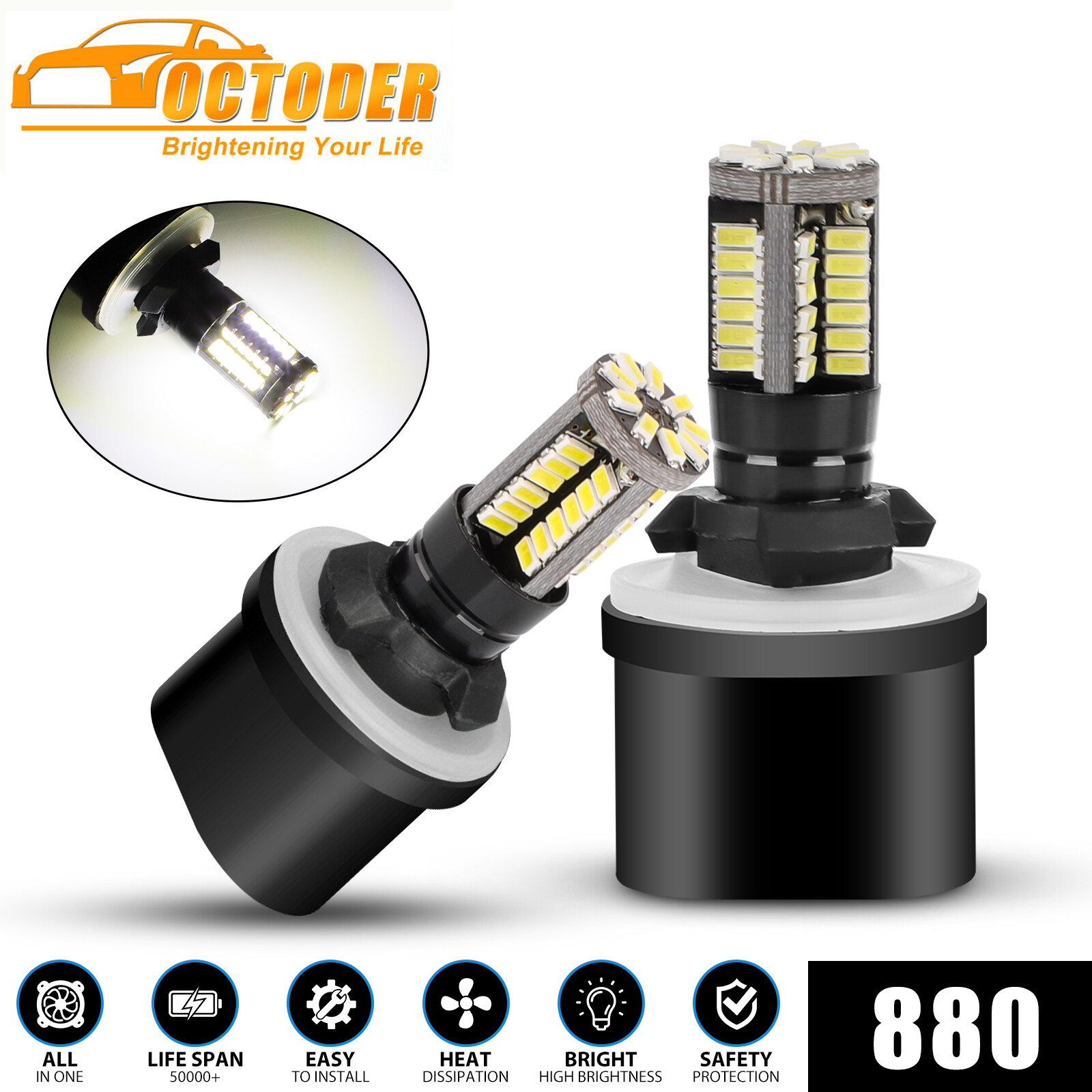 2x 880 LED Fog Light Bulbs DRL 120W 6000K Xenon White High Power 890 ...