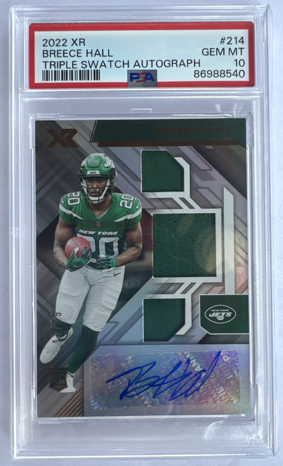 BREECE HALL RPA 2022 Panini XR Rookie Triple Patch Auto /99 Jets POP 1 ...