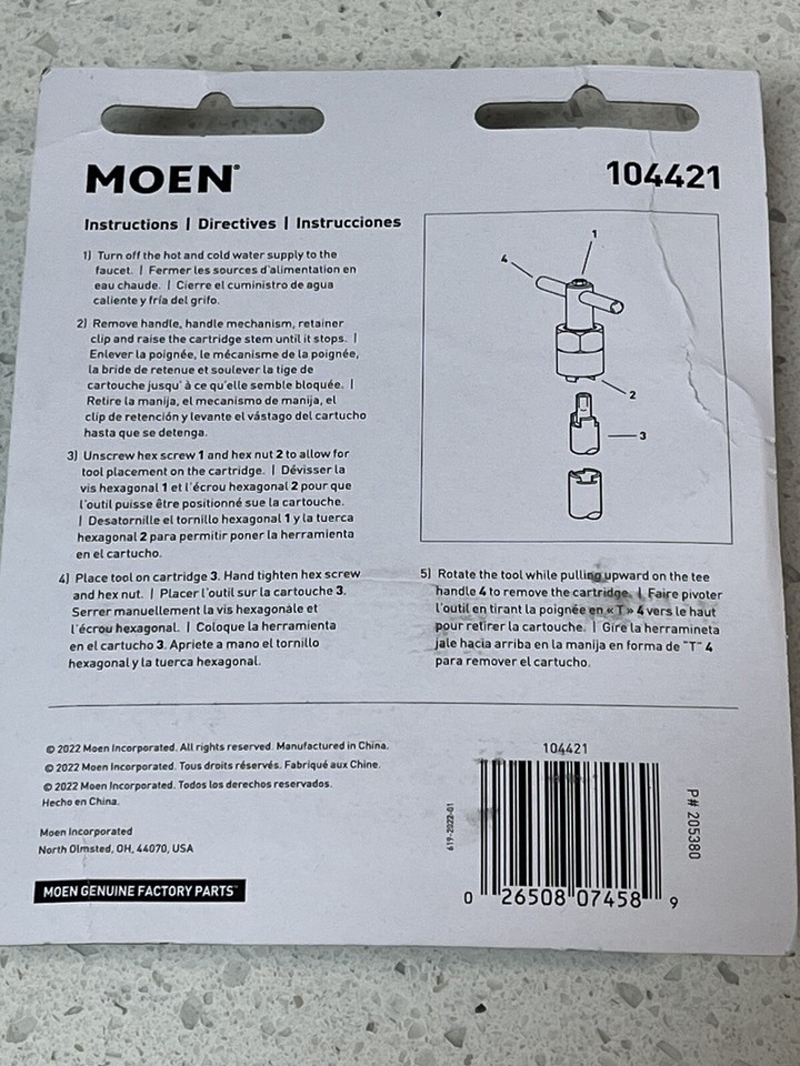 Moen 104421 Tool Cartridge Puller for 1200, 1222 & 1225 Single-Handle ...