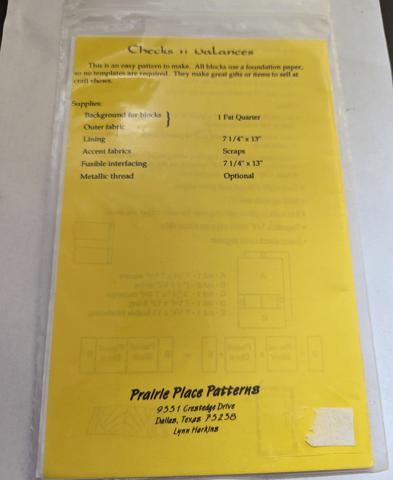 New quilt pattern "checks n balances" checkbook cover sewing Prairie ...