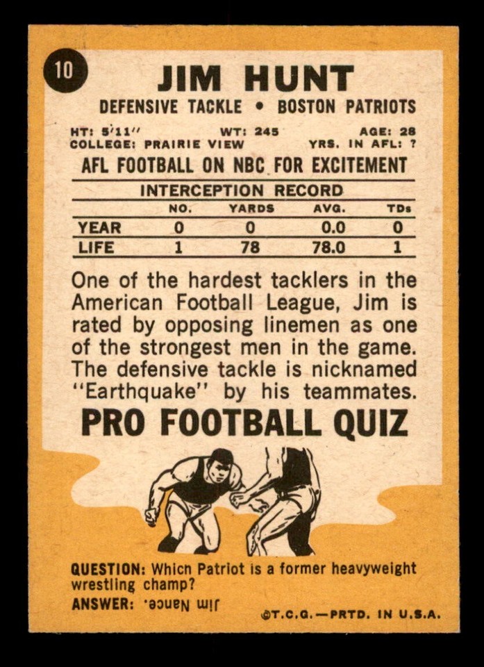1967 Topps Football #10 Jim Hunt EX/MT *e1 | eBay