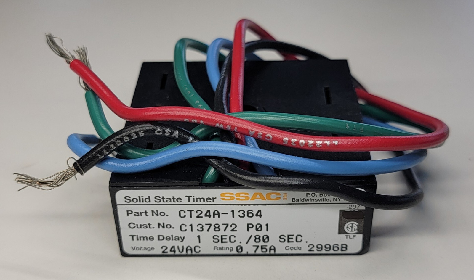 SSAC CT24A-1364 Solid State Timer 1 Sec / 80 Sec 24VAC 0.75A New Old ...