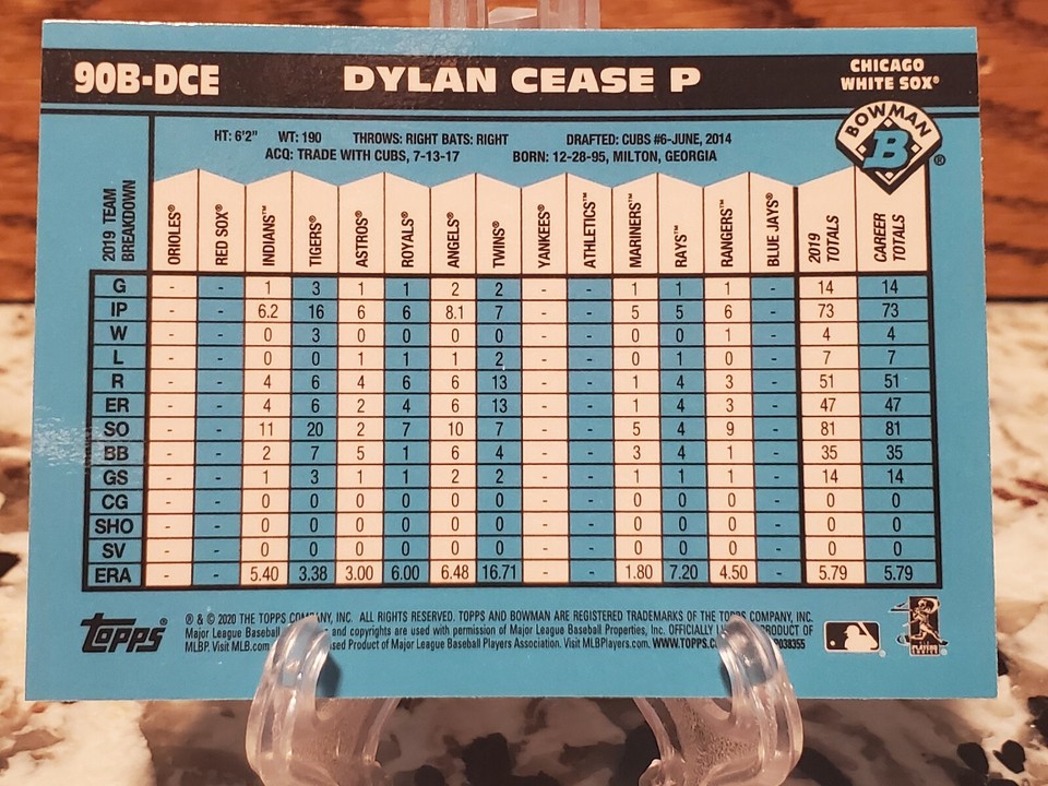 2019 Bowman Chrome Dylan Cease 90B-DCE Retro 90s Insert Refractor ...