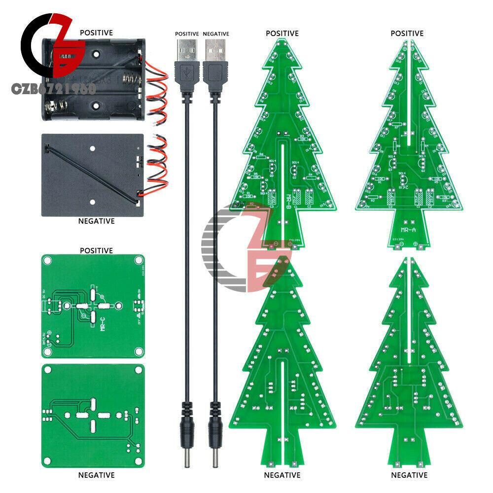 DIY 3D Christmas Kit Flashing Light LED Circuit 3/7 Colors Xmas Tree ...