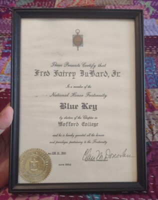 Vintage 1956 National Honor Fraternity Blue Key Member Certificate ...