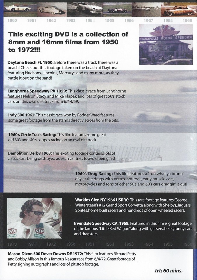 Classic Auto Racing DVD Vintage NASCAR NHRA Drag Racing Richard Petty ...
