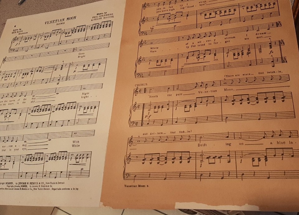 Venetian Moon Sheet Music 1919 Gene & Willie Howard | eBay