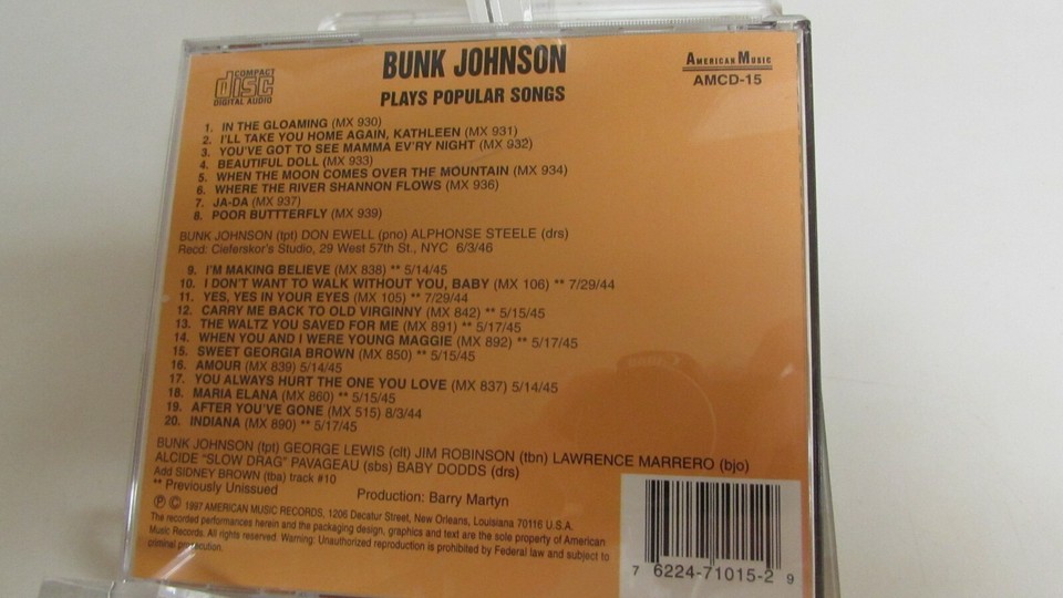 Bunk Johnson Plays Popular Songs 1997 American Music Records | eBay