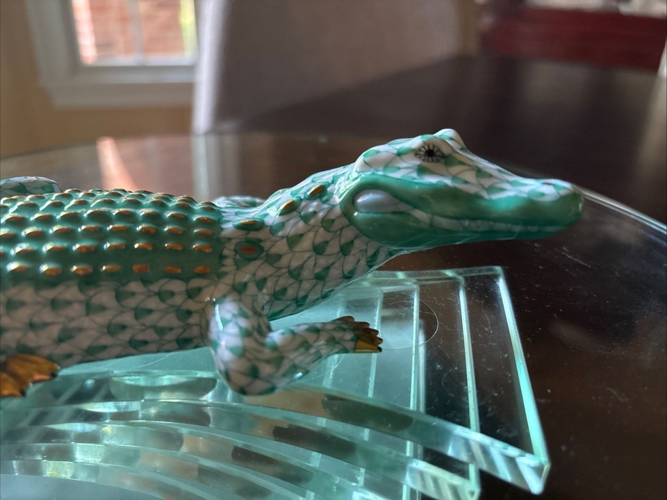 HEREND, 7.75" ALLIGATOR, Light Green PORCELAIN FIGURINE, -excellent | eBay
