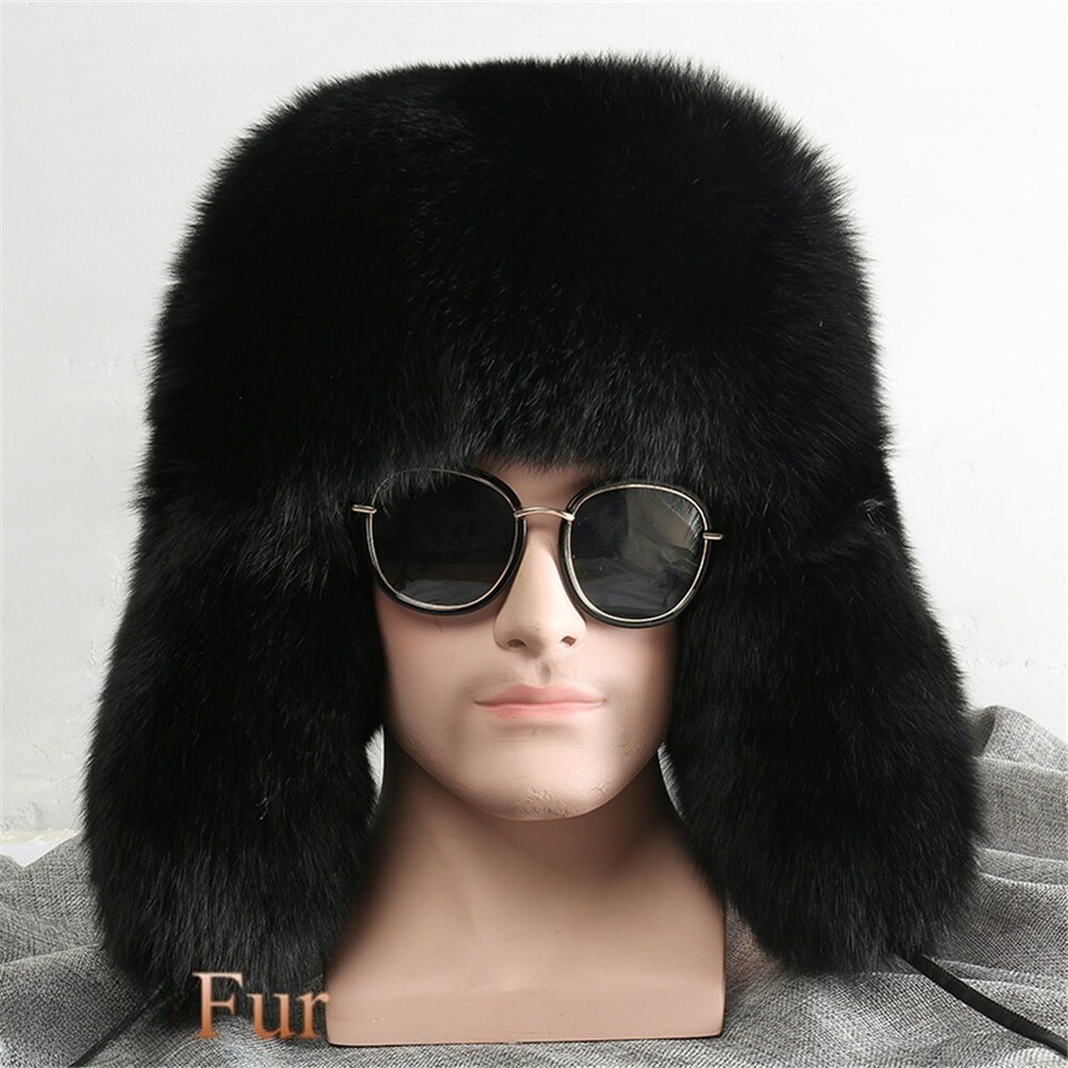 Male Full Covered Real Fox Fur Hat Russian Ushanka Hat Cossack Warm ...