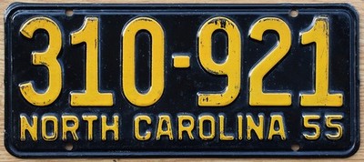 1955 North Carolina License Plate | eBay
