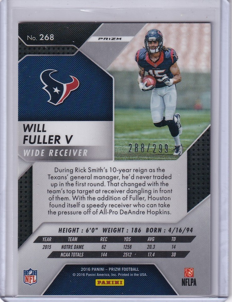 WILL FULLER V 2016 Panini Prizm Prizms Orange #268 RC 288/299 Texans | eBay