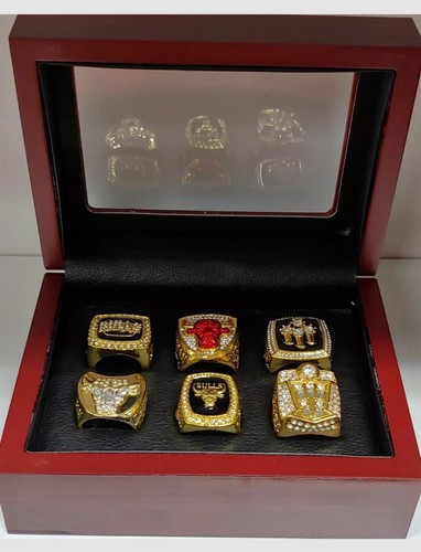 Michael Jordan - Chicago Bulls Championship 6 Ring Set With Wooden ...