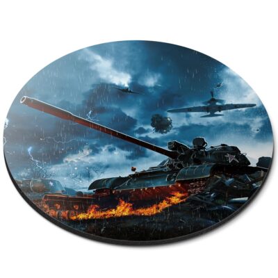 Round Mouse Mat Army Tanks Under Fire Aircraft War #50114 | eBay UK