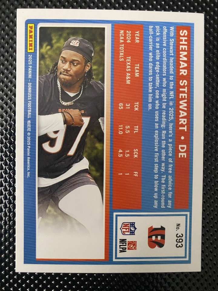 2025 Donruss Shemar Stewart #393 Green Press Proof Rated Rookie Bengals ...