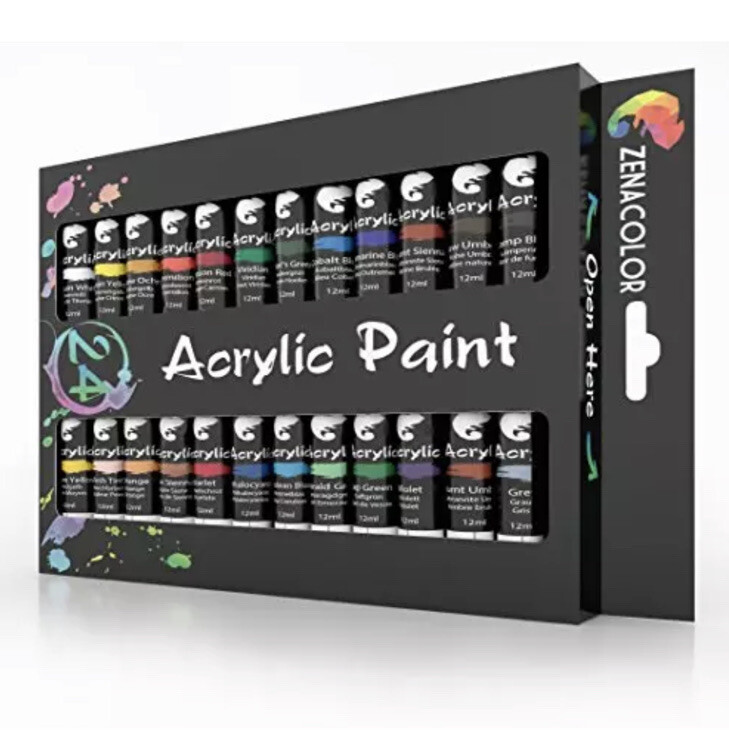 Zenacolor Acrylic Paint Set, 24 Acrylic Paints, 24 Tubes of 0.4 oz 12 ...