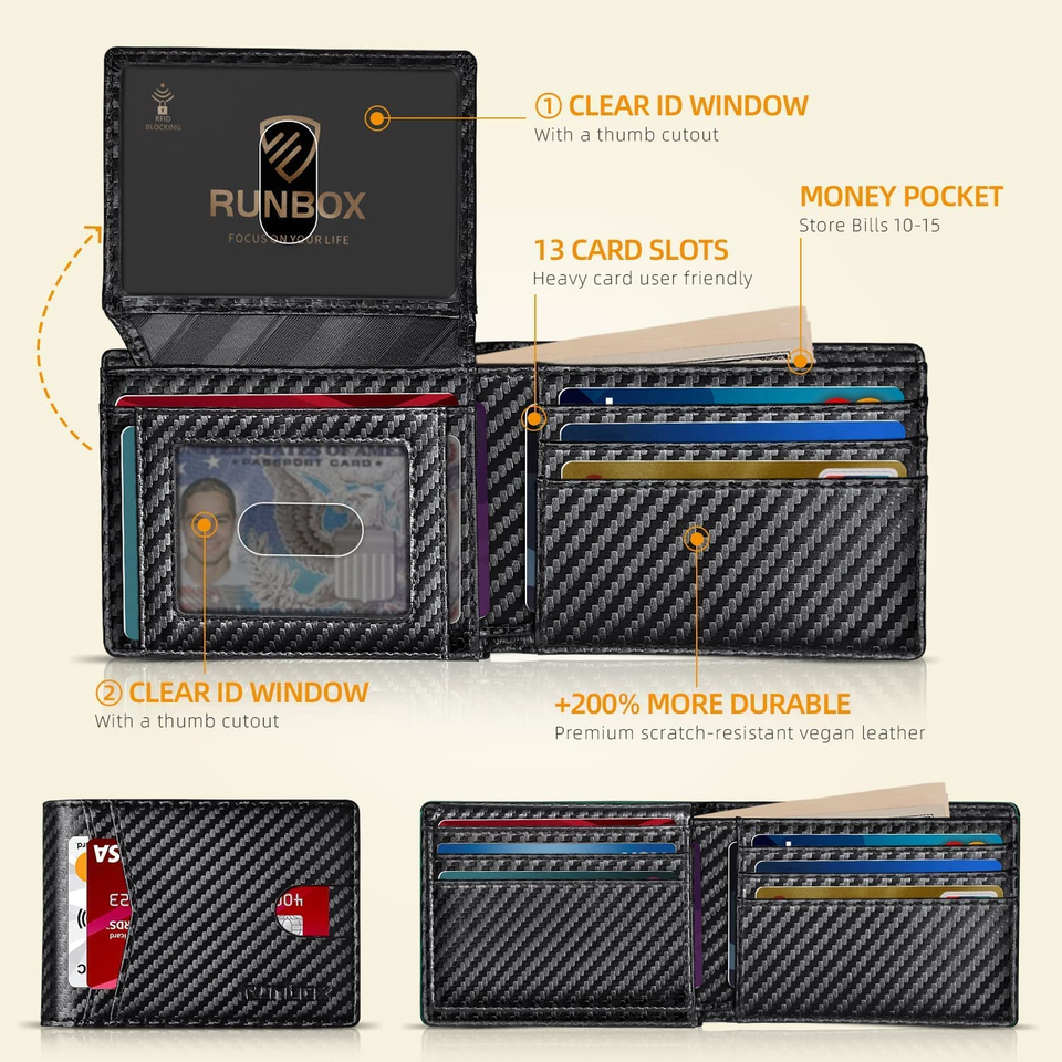 RUNBOX Wallet for Men Slim Rfid Leather 2 ID Window with Gift Box | eBay