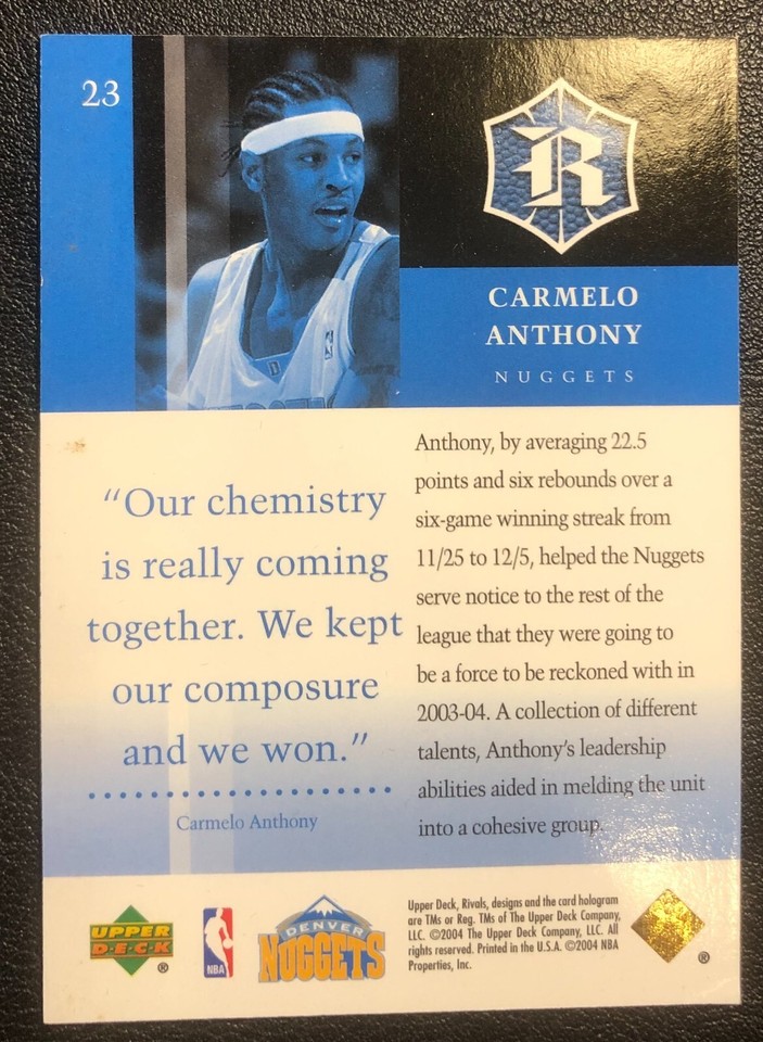 Carmelo Anthony Upper Deck Rookie Rivals 2004 Gold Signature #23 RC ...