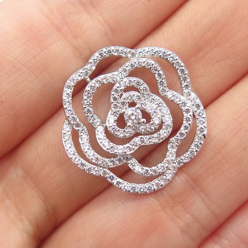 925 Sterling Silver Round-Cut C Z Rose Flower Slide Charm Pendant | eBay