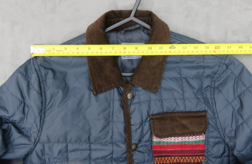 Topman Quilted Jacket M Navy Cord Collar Pattern Pocket Elbow Patches | eBay UK