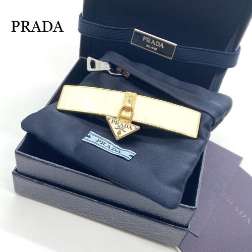 PRADA Triangle Logo Ivory Hair Barrette Clip with Box & Pouch Rare ...