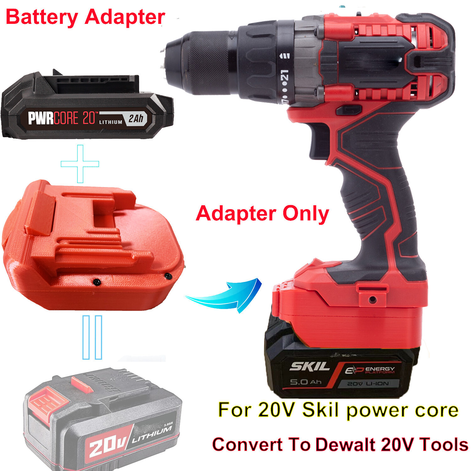 For SKIL PWR CORE 20V Li-on Battery Convert To Bauer 20V Adapter Tool ...