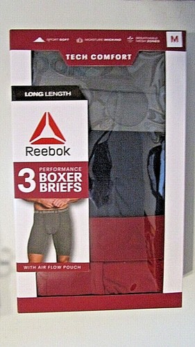 Reebok Men's Tech Comfort Boxer Briefs Size M 3 Pack Long Length Air ...