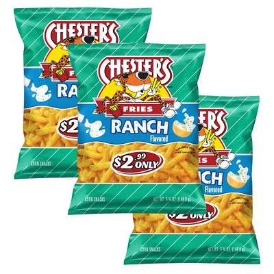 Chester's Fries RANCH Flavored Corn Snacks Crunchy 5.25oz (3 Bags ...