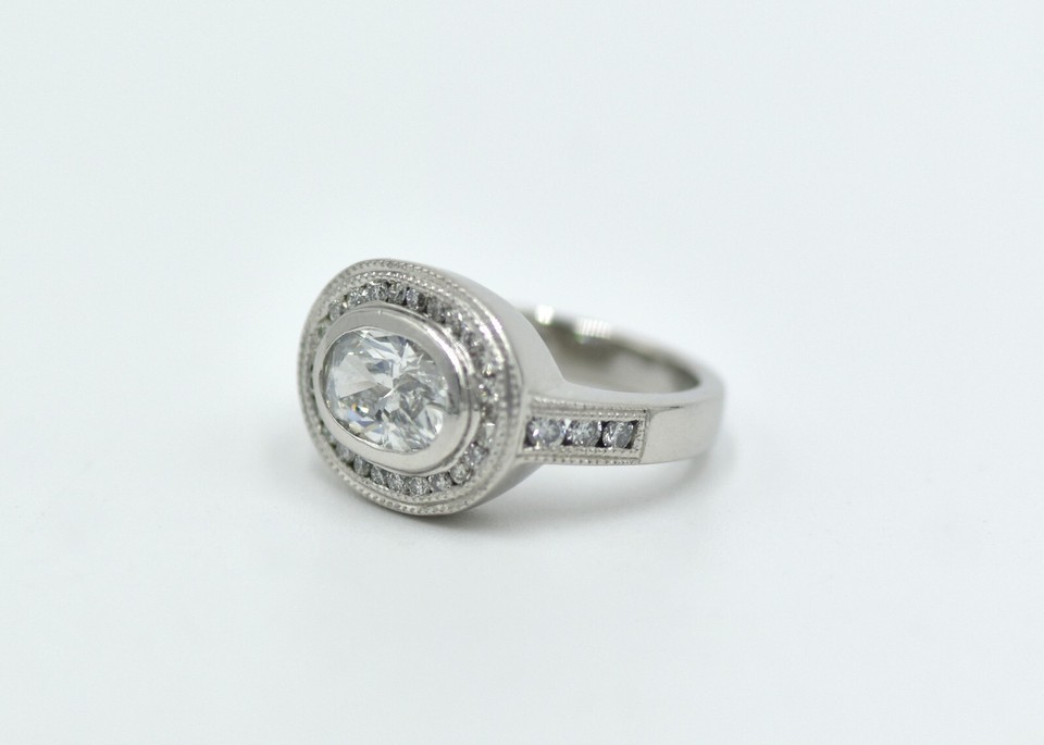 $8,835 Platinum 1 1/2 CT Oval Diamond Beveled Engagement Ring Pave Band ...