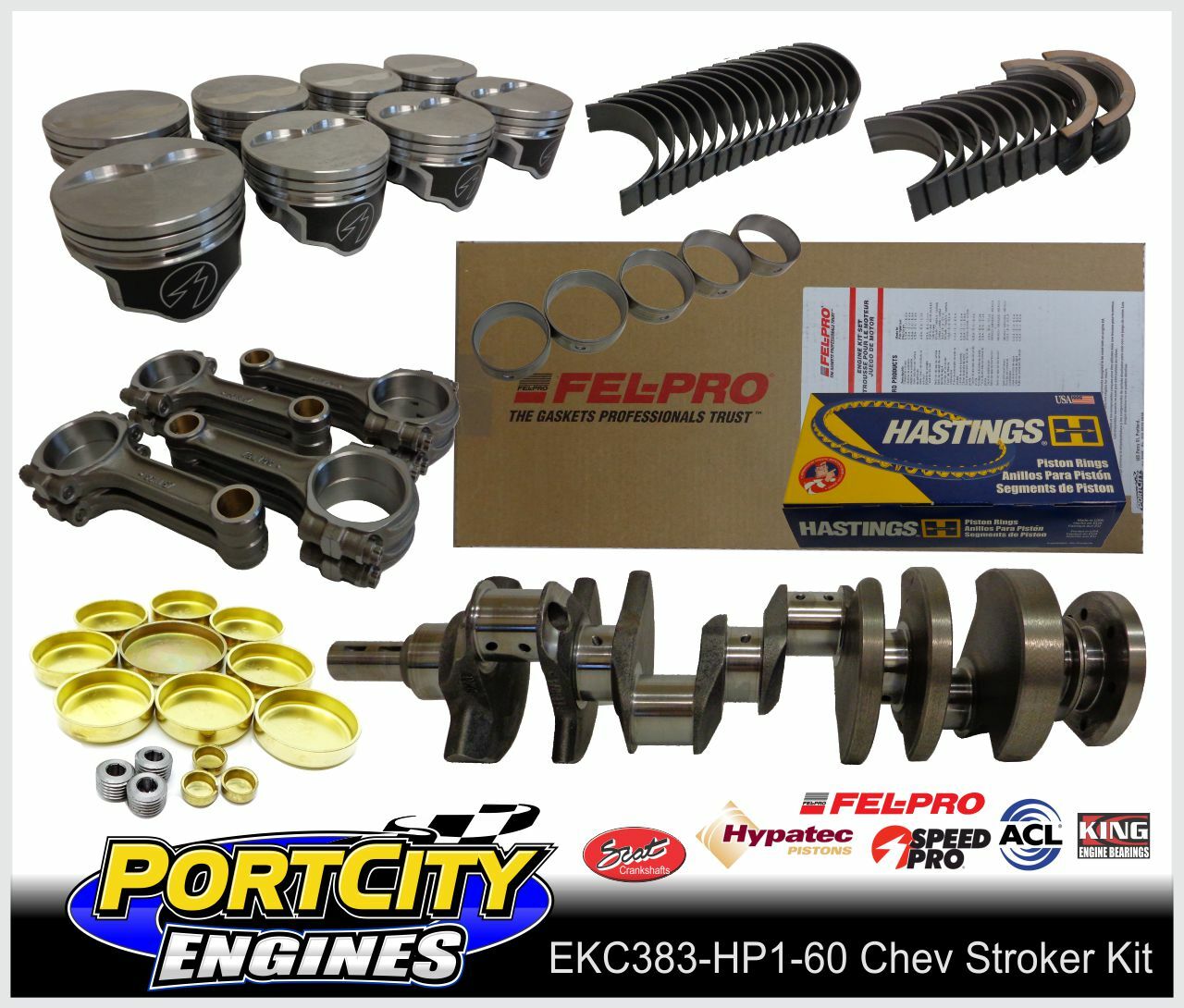 Scat Stroker Engine Kit Chev V8 Small Block 350 383 6.0” I Beam Conrods ...