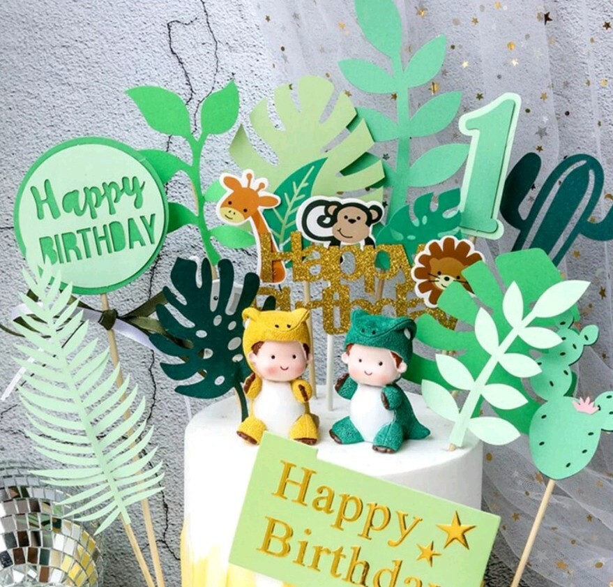 7pcs Nature Green Plant cake topper Jungle cake topper Leave cupcake ...