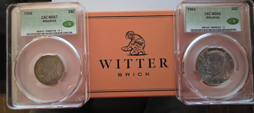 1964 50c CAC MS66 & 1958 25c CAC MS67 (Witterbrick) Includes Orange ...