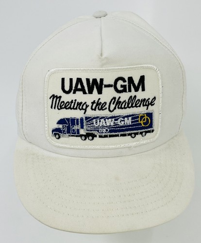 Vintage UAW GM Meeting the Challenge Trucker Hat Patch Adjustable Strap ...