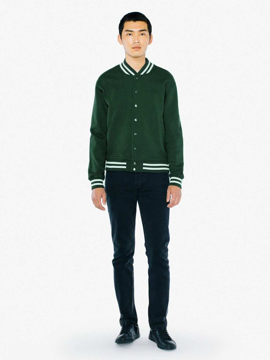 New American Apparel Heavy Terry Club Bomber Baseball Jacket XS Green ...