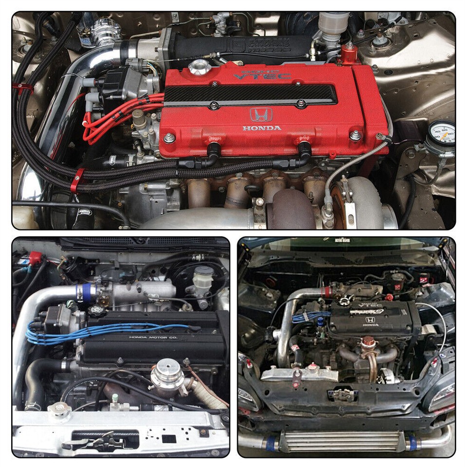 Civic Integra EG EK DC2 SQV Bolt-On Piping Kit Chrome/Red Silicone B18 ...