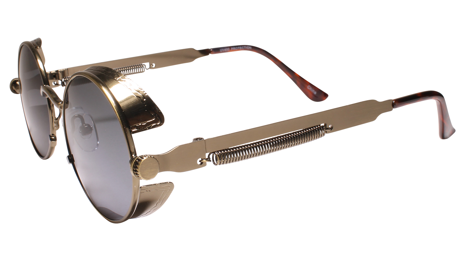 Brown Steampunk Sunglasses w/ Side Shield Mysterious Edgy Fashion Round ...