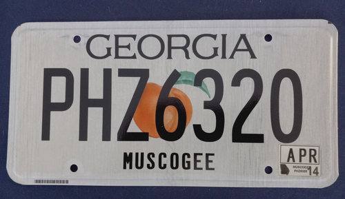 GEORGIA License Plate-Muscogee Co., PHZ 6320 , Apr. 2014- Expired- Free ...