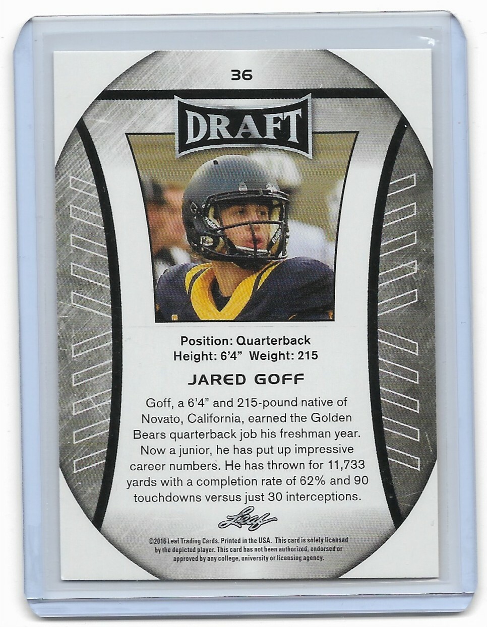 2016 Leaf Draft - Jared Goff #36 Gold (RC) for sale online | eBay