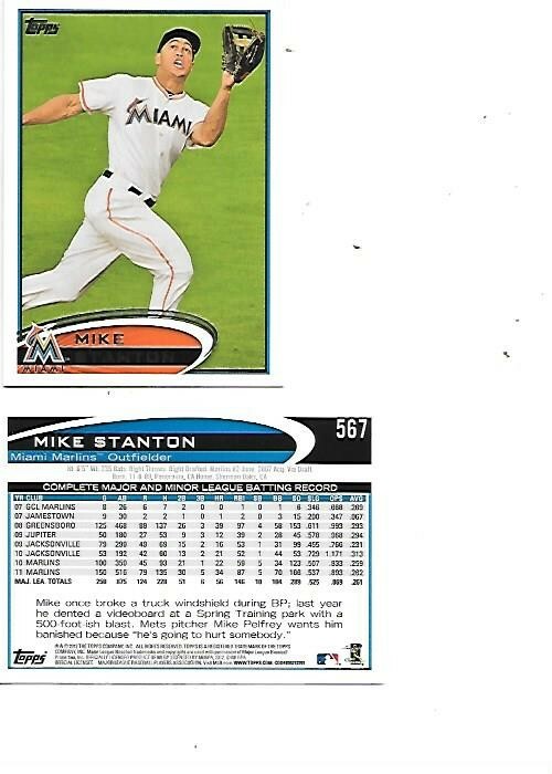 Giancarlo Mike Stanton 2012 Topps Baseball Card #567 Miami Marlins | eBay